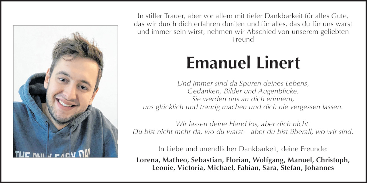 Traueranzeige von Emanuel Linert vom 21.08.2021 | Tiroler Tageszeitung