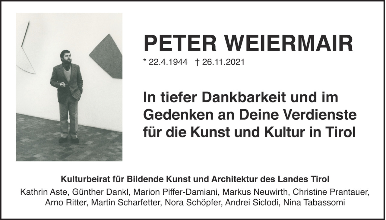 Traueranzeige von Peter Weiermair vom 26.11.2021 | Tiroler Tageszeitung