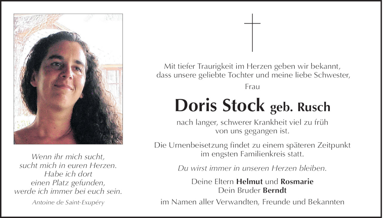 Traueranzeige von Doris Stock vom 22.12.2021 | Tiroler Tageszeitung