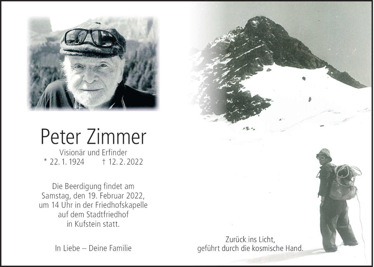 Traueranzeige von Peter Zimmer vom 12.02.2022 | Tiroler Tageszeitung