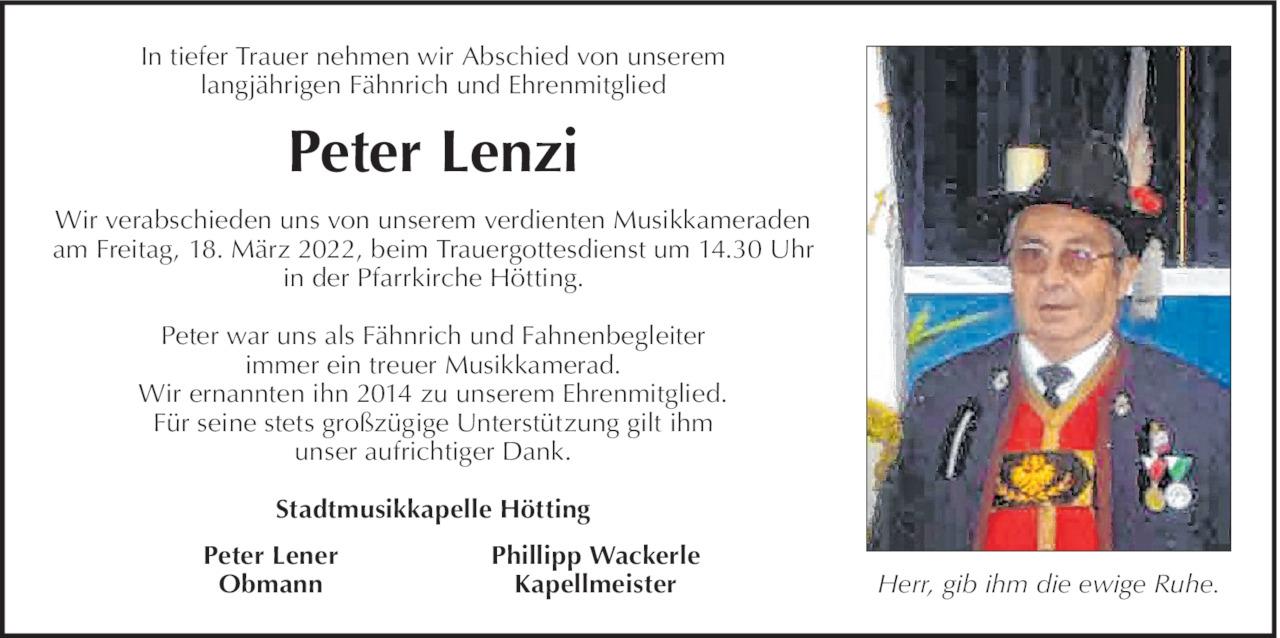 Traueranzeige von Peter Lenzi vom 16.03.2022 | Tiroler Tageszeitung