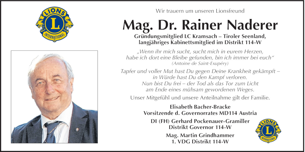 Traueranzeige von Rainer Naderer vom 13.04.2022 | Tiroler Tageszeitung