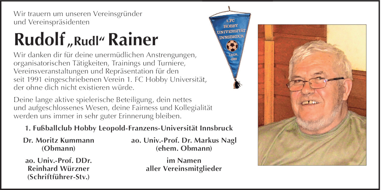 Traueranzeige von Rudolf Rainer vom 02.07.2022 | Tiroler Tageszeitung