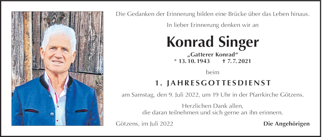 Jahrestag von Konrad Singer vom 07.07.2021 | Tiroler Tageszeitung