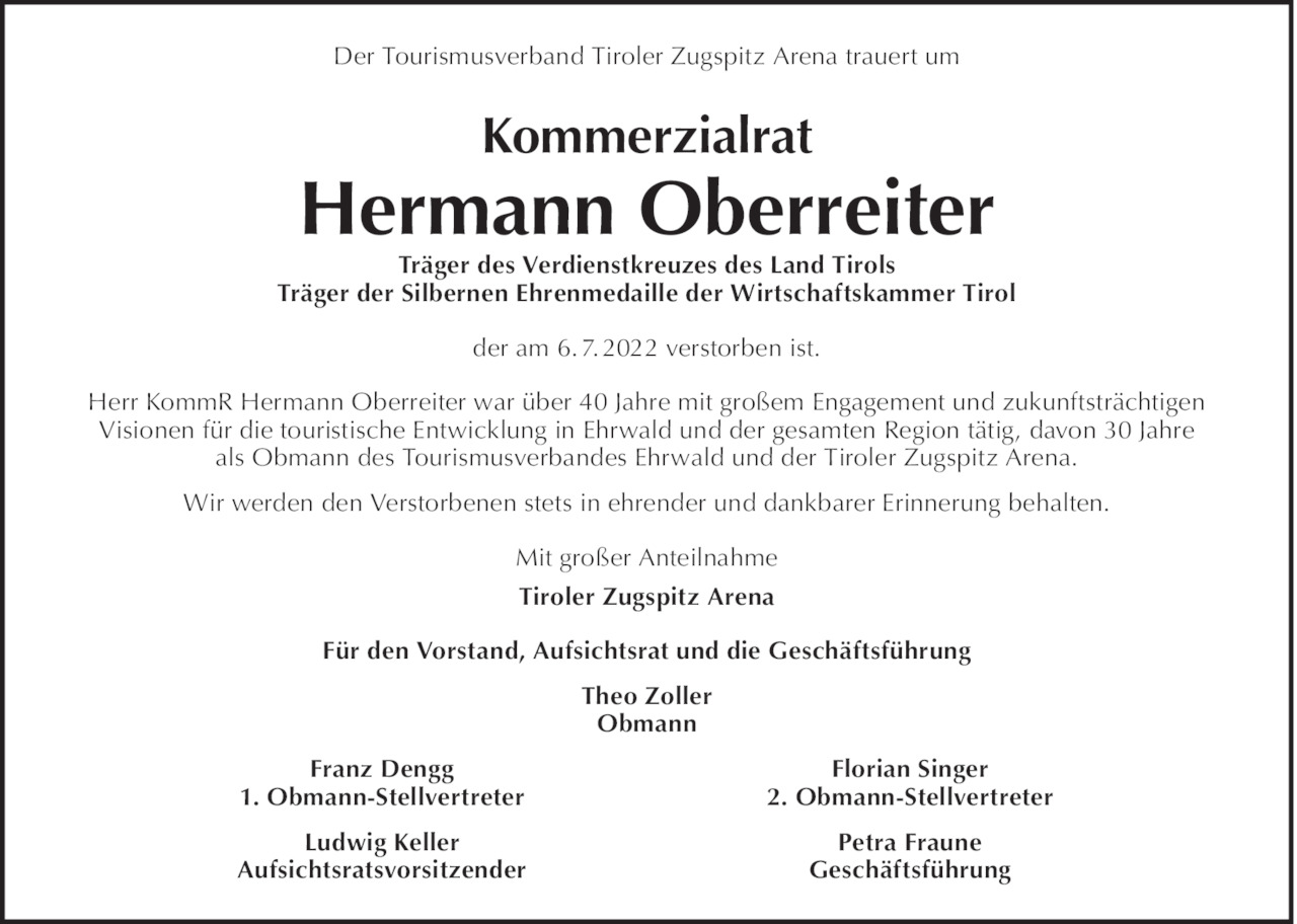 Traueranzeige von Hermann Oberreiter vom 06.07.2022 | Tiroler Tageszeitung