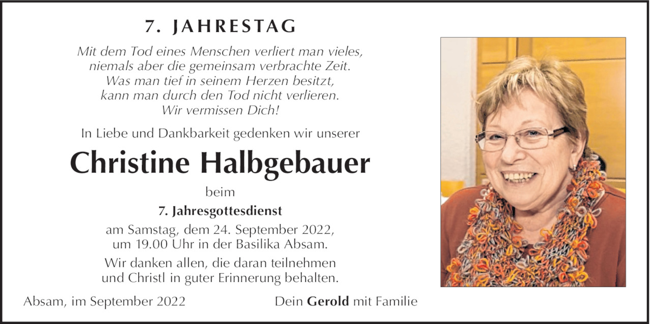 Jahrestag von Christine Halbgebauer vom 24.09.2022 | Tiroler Tageszeitung
