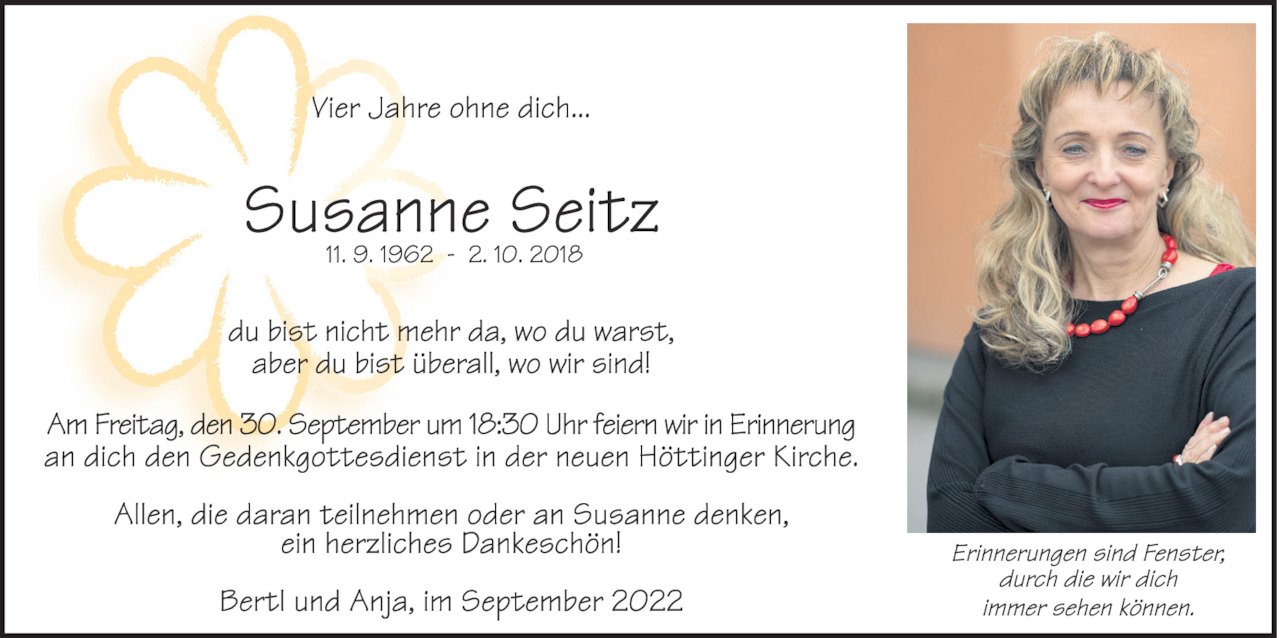 Traueranzeige von Susanne Seitz vom 02.10.2018 | Tiroler Tageszeitung