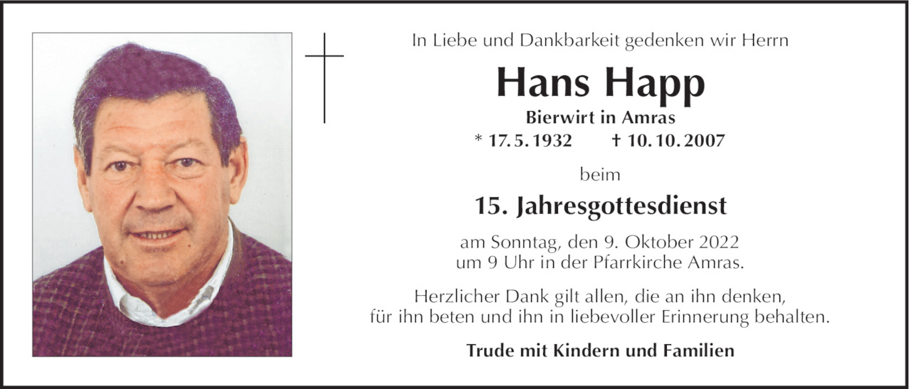 Jahrestag von Hans Happ vom 10.10.2007 | Tiroler Tageszeitung