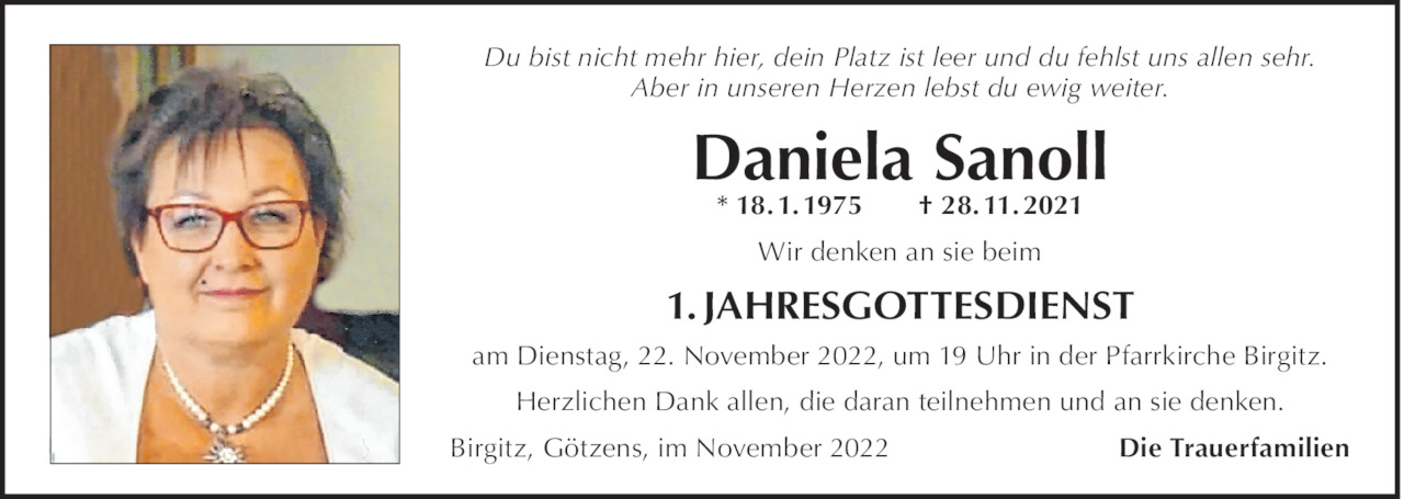 Traueranzeige von Daniela Sanoll vom 28.11.2021 | Tiroler Tageszeitung