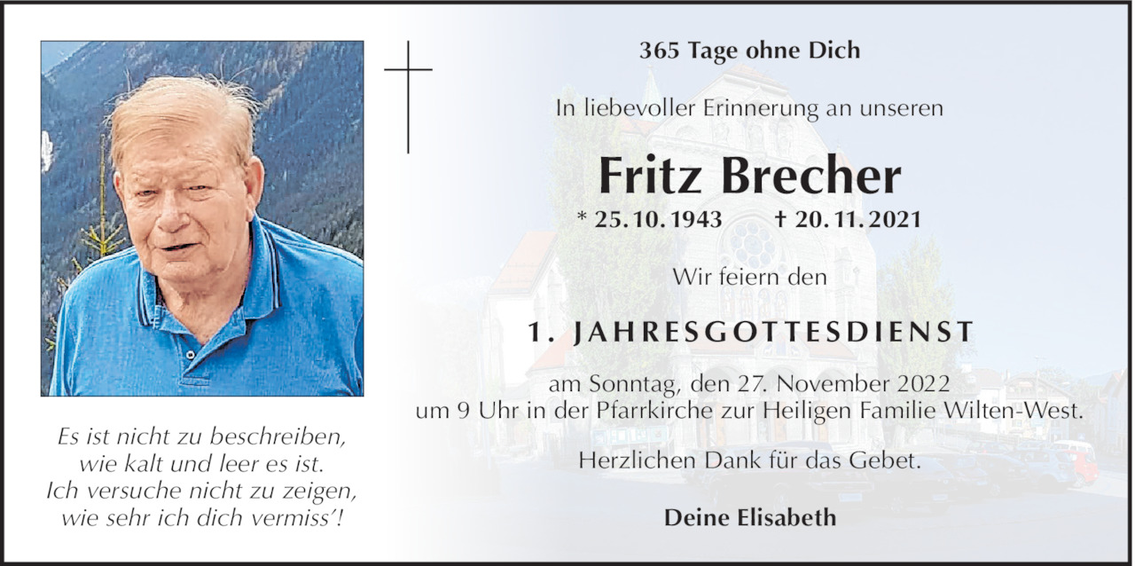 Jahrestag von Fritz Brecher vom 20.11.2021 | Tiroler Tageszeitung
