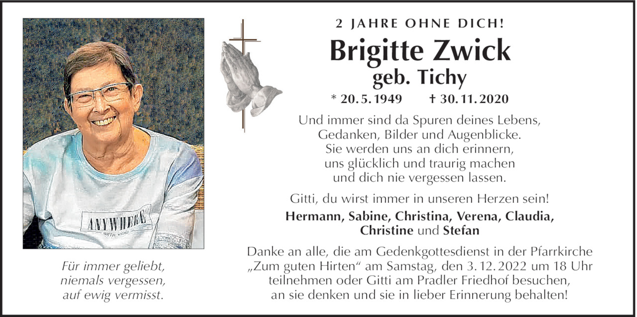 Jahrestag von Brigitte Zwick vom 30.11.2020 | Tiroler Tageszeitung