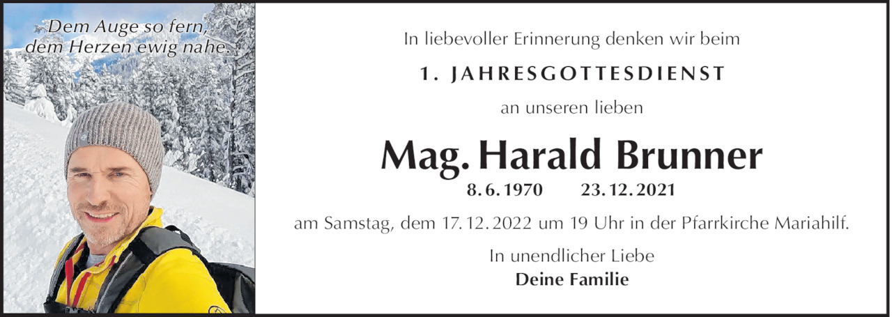 Jahrestag von Harald Brunner vom 23.12.2021 | Tiroler Tageszeitung