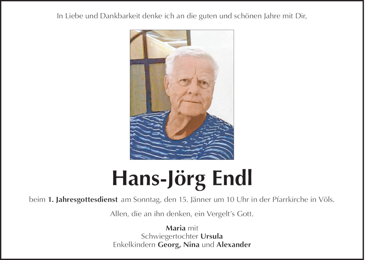 Traueranzeige von Hans-Jörg Endl vom 14.01.2023 | Tiroler Tageszeitung