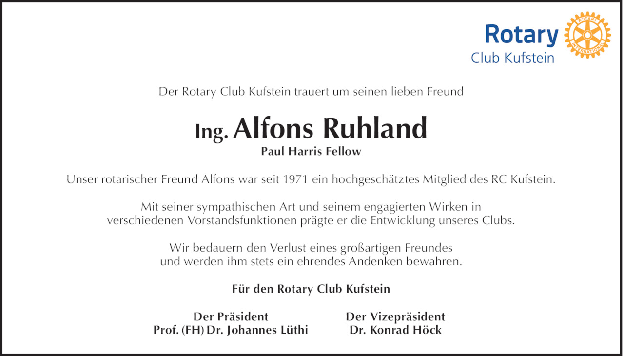 Traueranzeige von Alfons Ruhland vom 18.03.2023 | Tiroler Tageszeitung