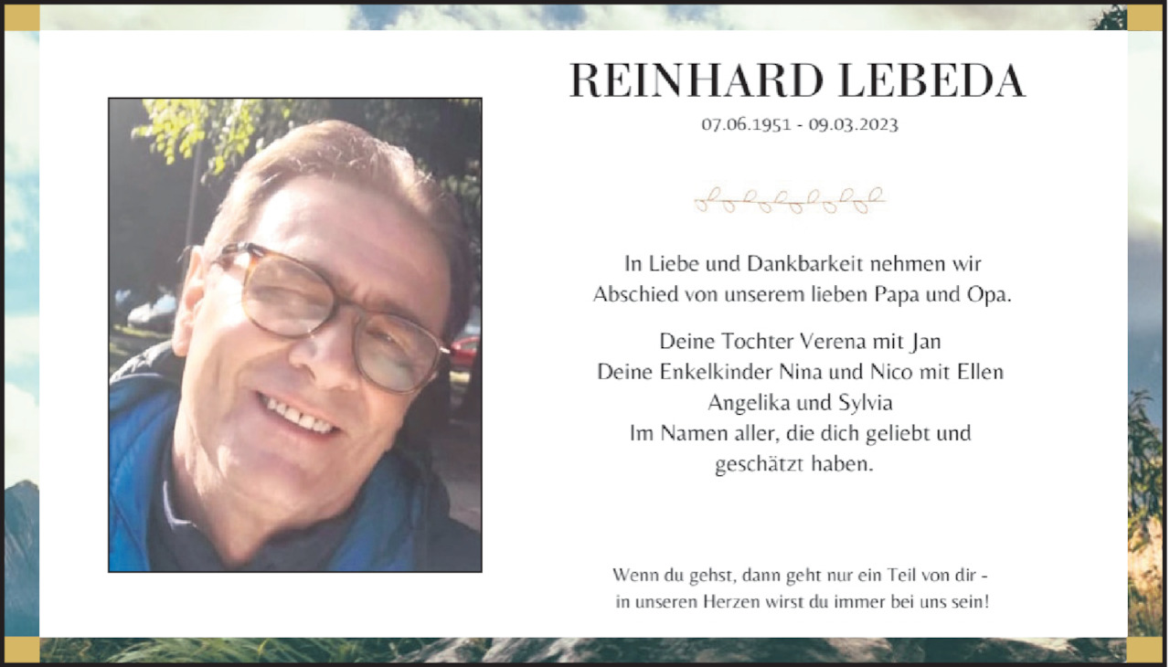 Traueranzeige von Reinhard Lebeda vom 09.03.2023 | Tiroler Tageszeitung