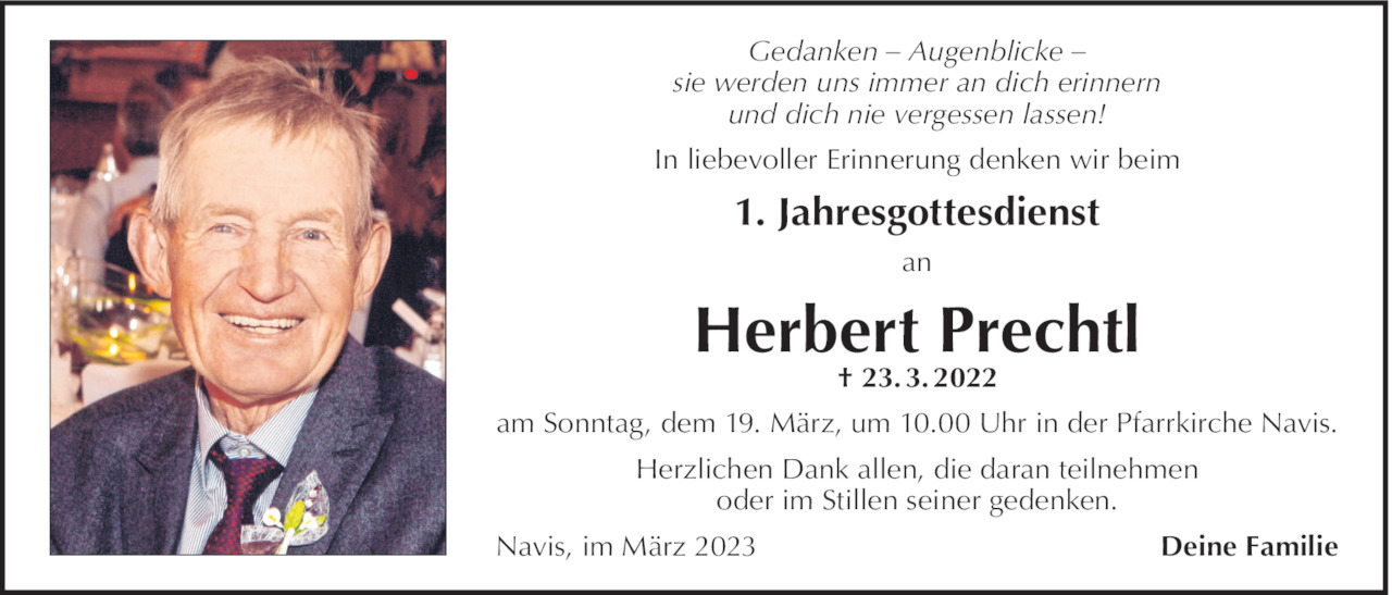 Jahrestag von Herbert Prechtl vom 23.03.2022 | Tiroler Tageszeitung