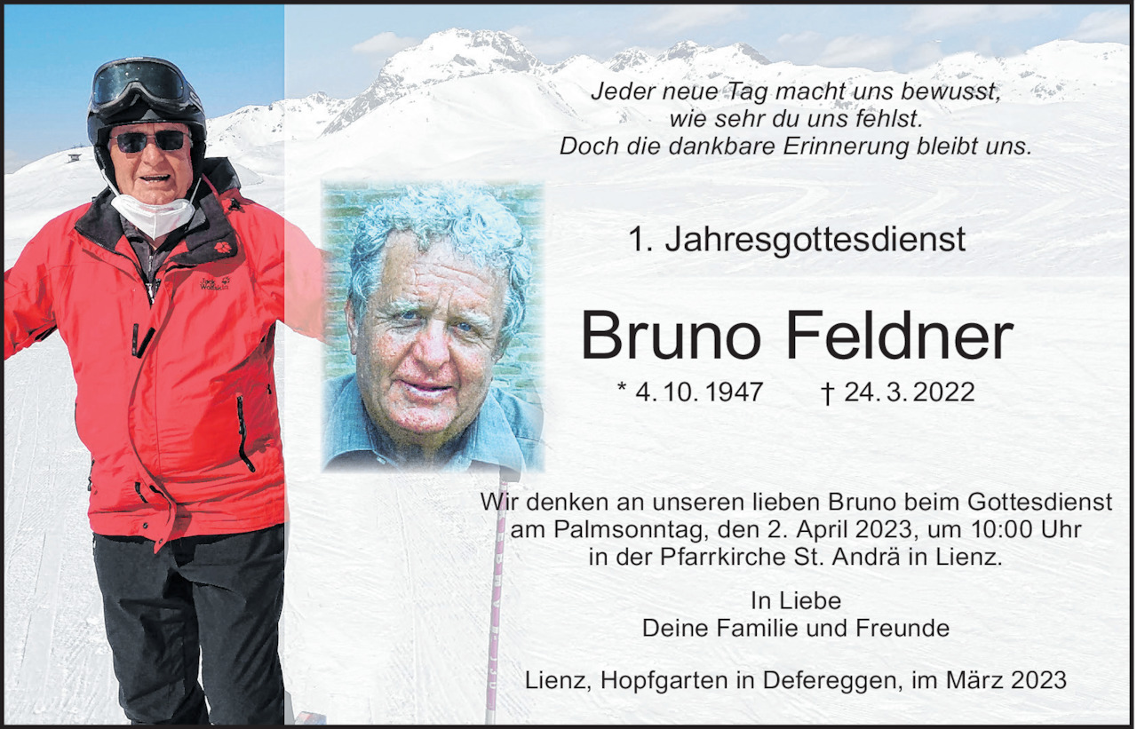 Traueranzeige von Bruno Feldner vom 24.03.2022 | Tiroler Tageszeitung