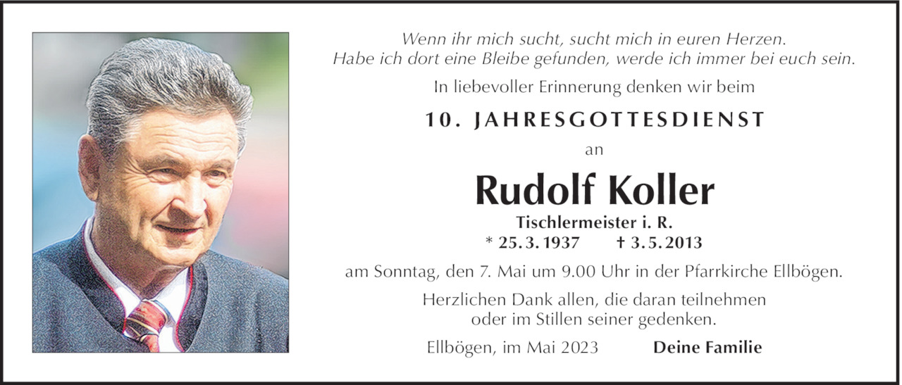 Traueranzeige von Rudolf Koller vom 03.05.2013 | Tiroler Tageszeitung
