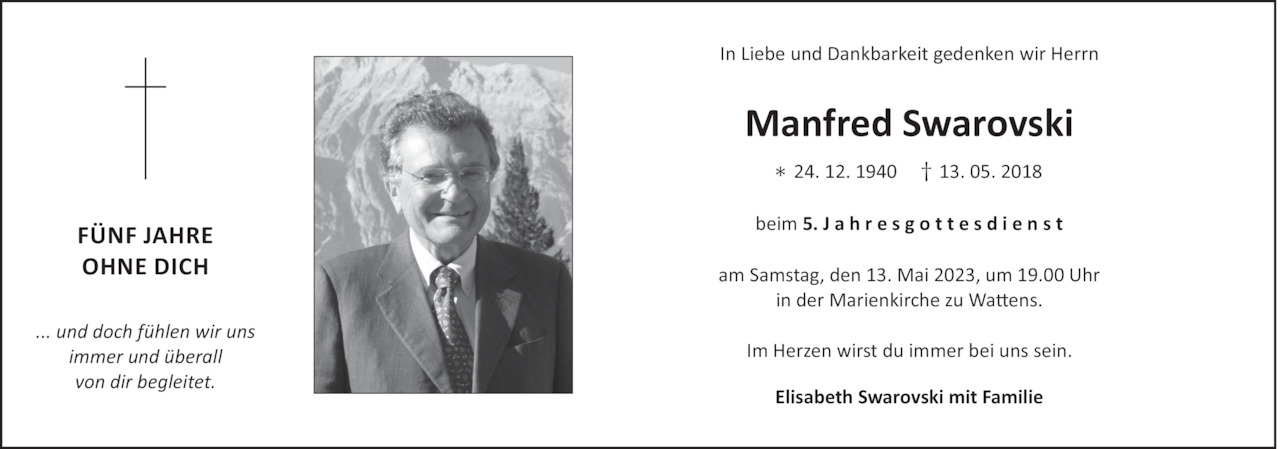 Jahrestag von Manfred Swarovski vom 13.05.2018 | Tiroler Tageszeitung