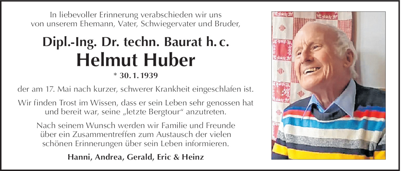 Traueranzeige von Helmut Huber vom 17.05.2023 | Tiroler Tageszeitung
