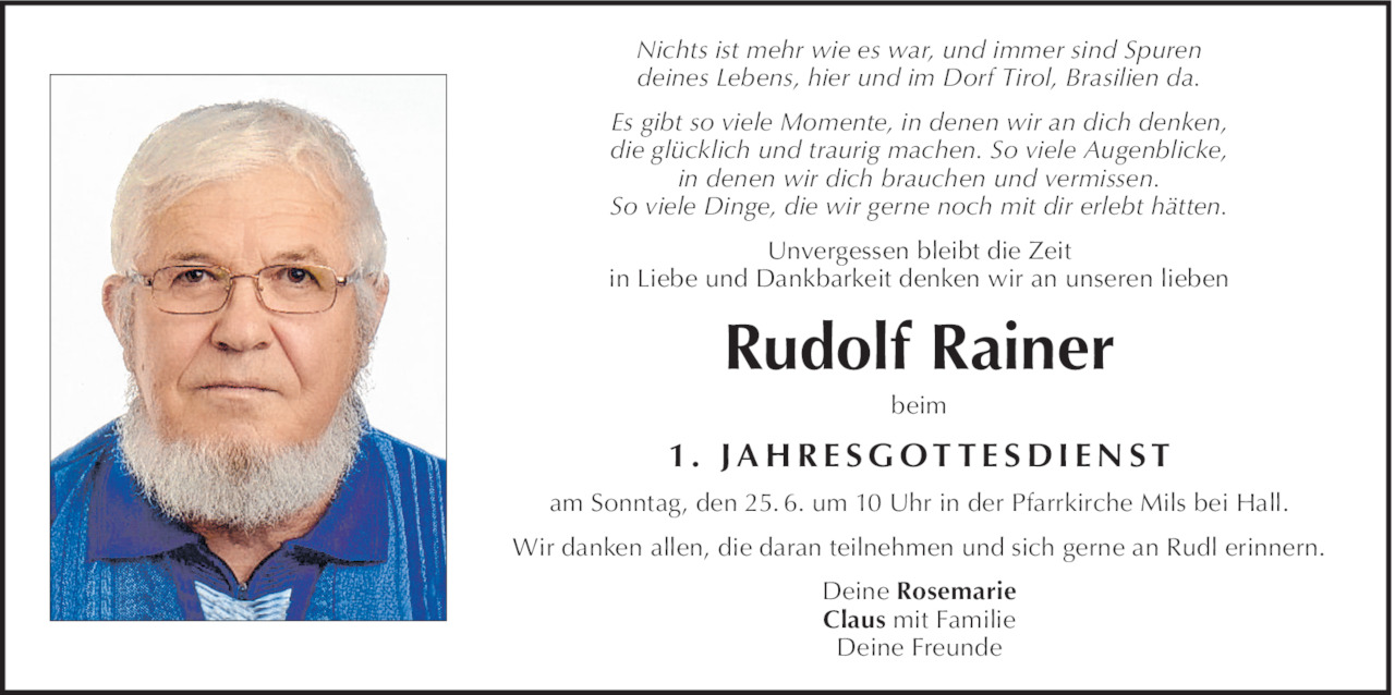 Traueranzeige von Rudolf Rainer vom 24.06.2023 | Tiroler Tageszeitung