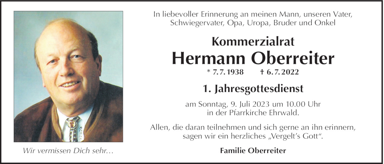 Jahrestag von Hermann Oberreiter vom 06.07.2022 | Tiroler Tageszeitung