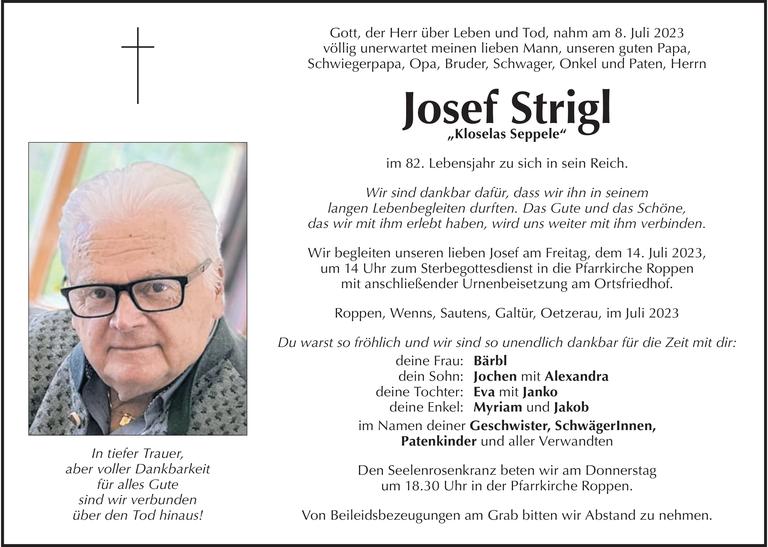 Traueranzeige von Josef Strigl vom 08.07.2023 | Tiroler Tageszeitung