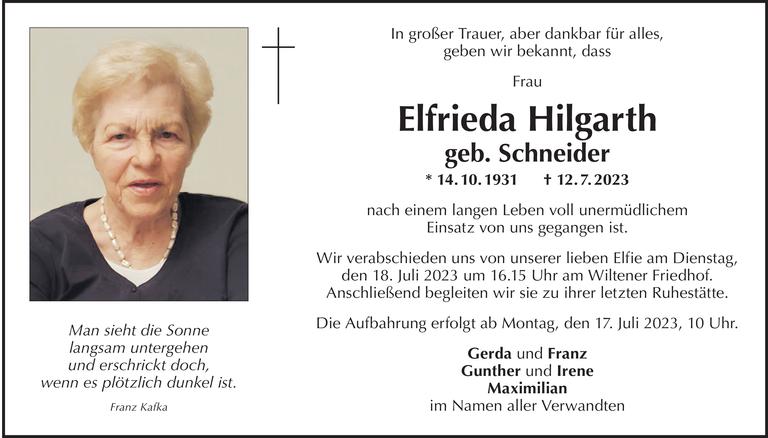 Traueranzeige von Elfrieda Hilgarth vom 12.07.2023 | Tiroler Tageszeitung