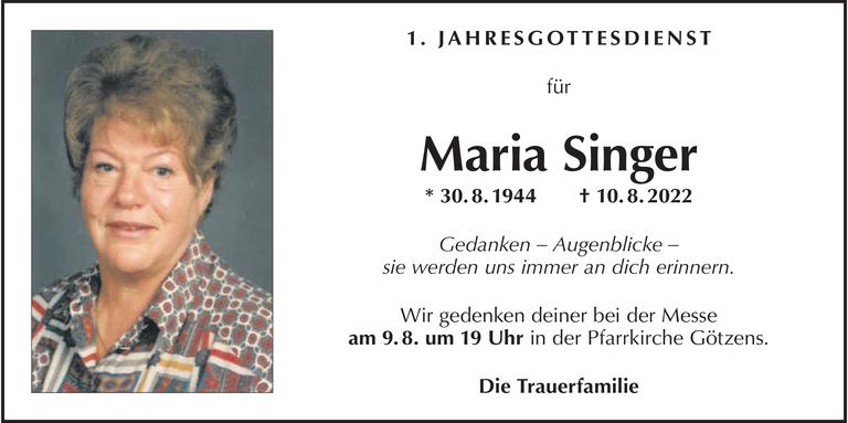 Jahrestag von Maria Singer vom 10.08.2022 | Tiroler Tageszeitung