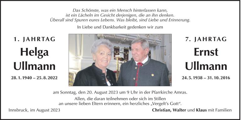 Jahrestag von Ernst; Helga Ullmann vom 20.08.2023 | Tiroler Tageszeitung