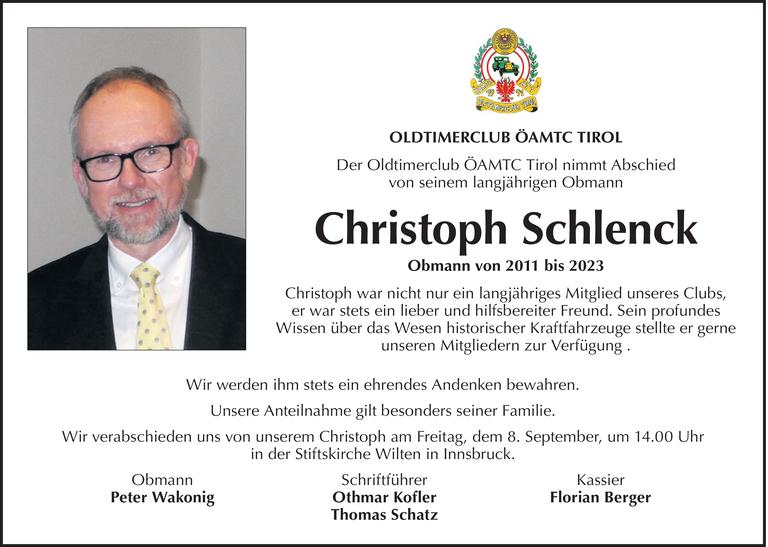 Traueranzeige von Christoph Schlenck vom 08.09.2023 | Tiroler Tageszeitung