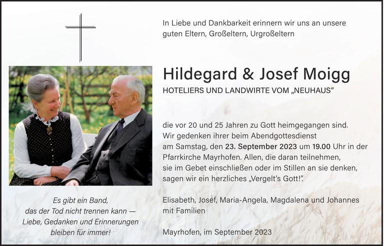 Traueranzeige von Hildegard und Josef Moigg vom 23.09.2023 | Tiroler ...