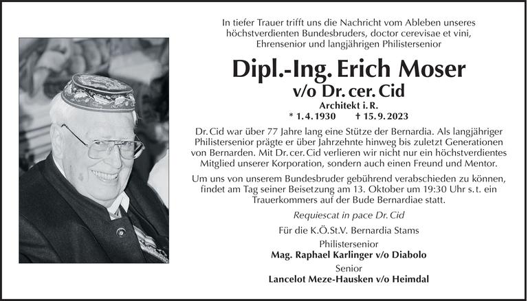 Traueranzeige von Erich Moser vom 15.09.2023 | Tiroler Tageszeitung