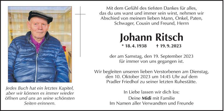 Traueranzeige von Johann Ritsch vom 19.09.2023 | Tiroler Tageszeitung