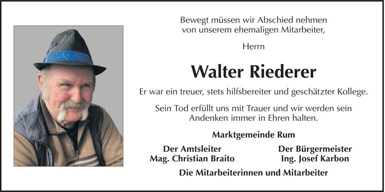 Traueranzeige von Walter Riederer vom 15.11.2023 | Tiroler Tageszeitung