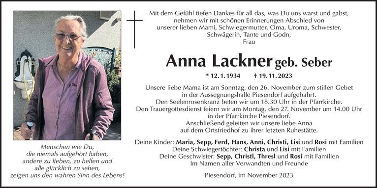 Traueranzeige von Anna Lackner vom 19.11.2023 | Tiroler Tageszeitung
