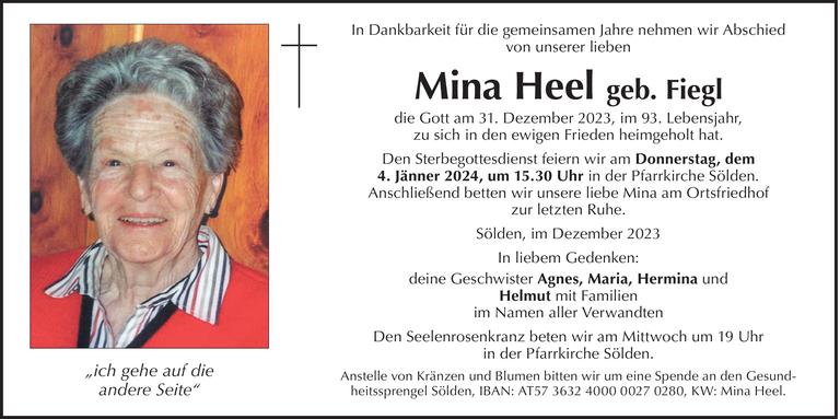 Traueranzeige von Mina Heel vom 31.12.2023 | Tiroler Tageszeitung
