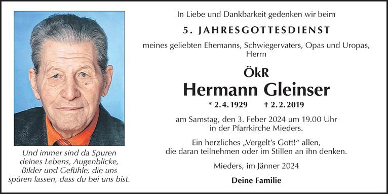 Jahrestag von Hermann Gleinser vom 02.02.2019 | Tiroler Tageszeitung