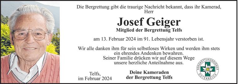 Traueranzeige von Josef Geiger vom 13.02.2024 | Tiroler Tageszeitung