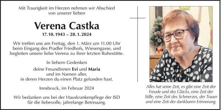 Traueranzeige von Verena Castka vom 28.01.2024 | Tiroler Tageszeitung