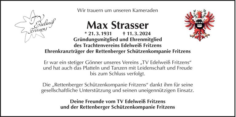 Traueranzeige von Max Strasser vom 11.03.2024 | Tiroler Tageszeitung Traueranzeige von Max Strasser vom 11.03.2024 | Tiroler Tageszeitung