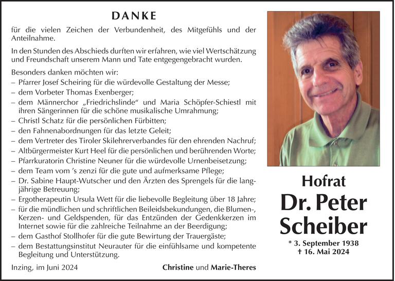Danksagung von Peter Scheiber vom 16.05.2024 | Tiroler Tageszeitung