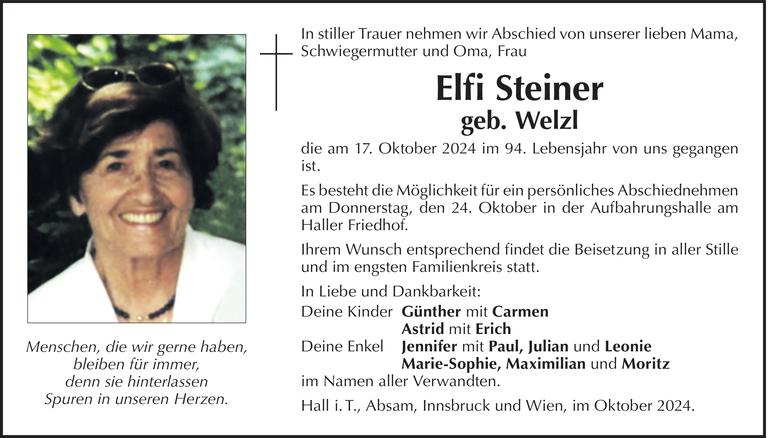 Traueranzeige von Elfriede Steiner vom 17.10.2024 | Tiroler Tageszeitung