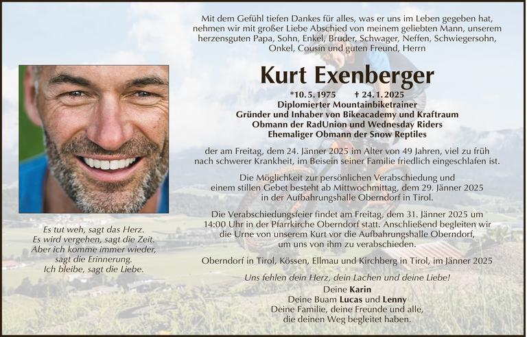 Traueranzeige von Kurt Exenberger vom 24.01.2025 | Tiroler Tageszeitung
