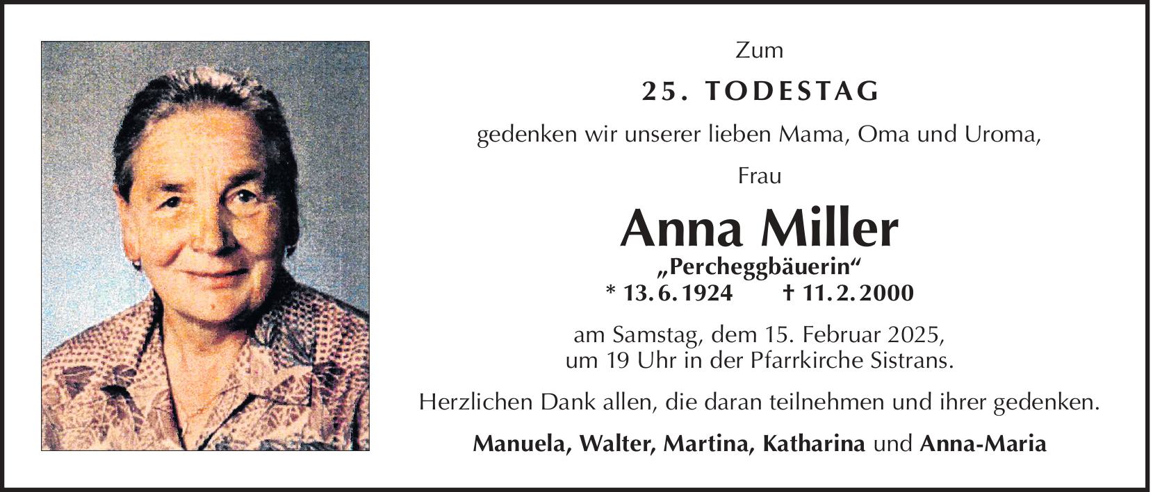 Traueranzeige von Anna Miller vom 11.02.2000 | Tiroler Tageszeitung